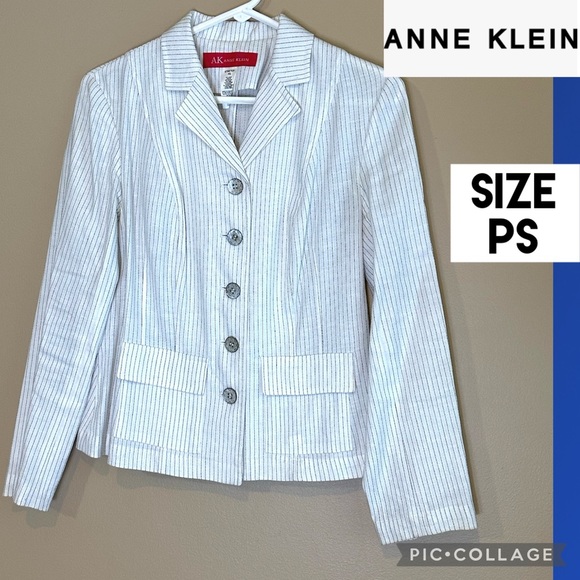 Anne Klein | Jackets & Coats | Anne Klein Womens Blazer White Striped 2 ...